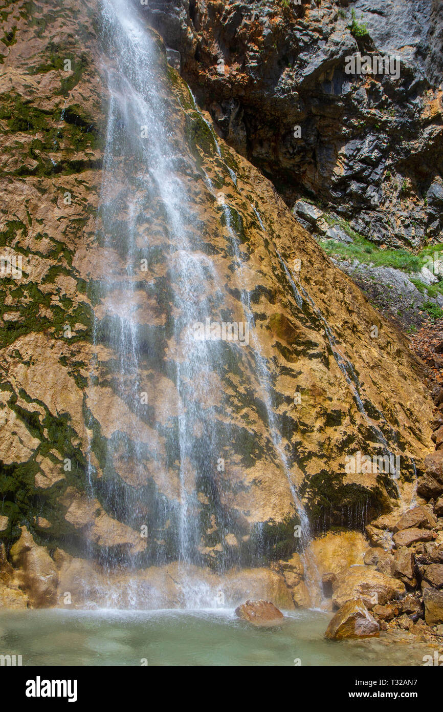 Rinka Falls is a waterfall in the Logar Valley, northern Slovenia Stock ...
