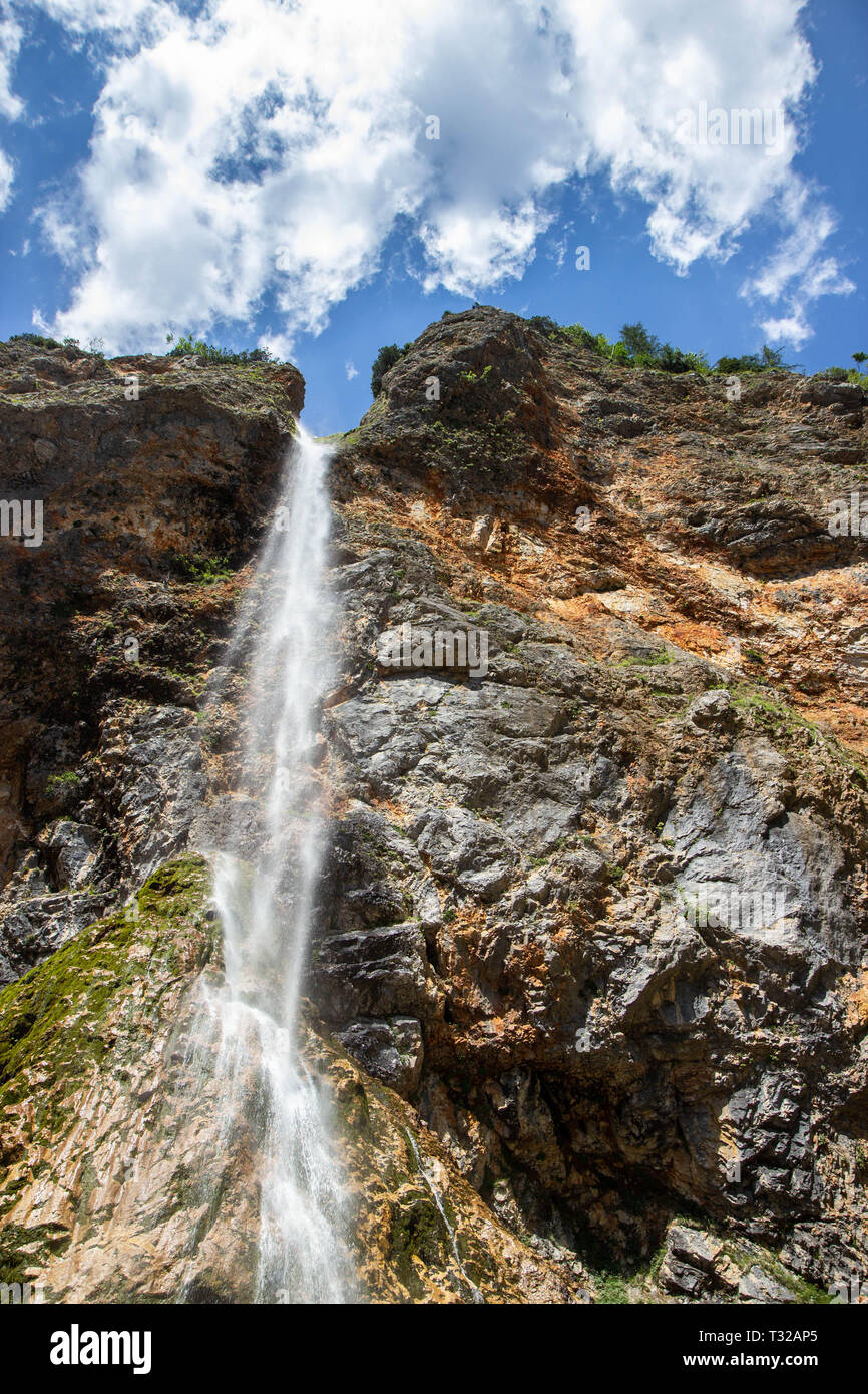 Rinka Falls is a waterfall in the Logar Valley, northern Slovenia Stock ...