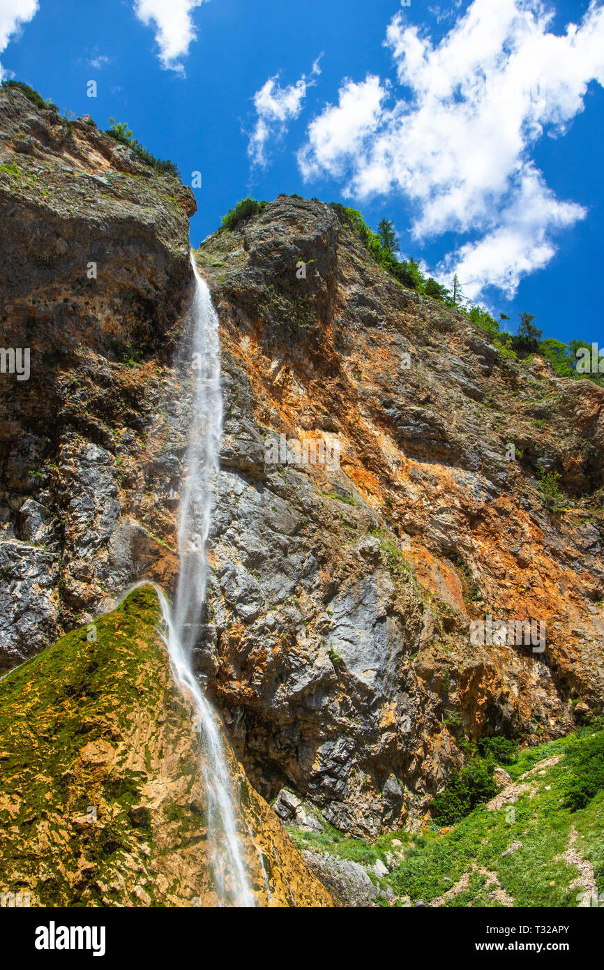 Rinka Falls is a waterfall in the Logar Valley, northern Slovenia Stock ...