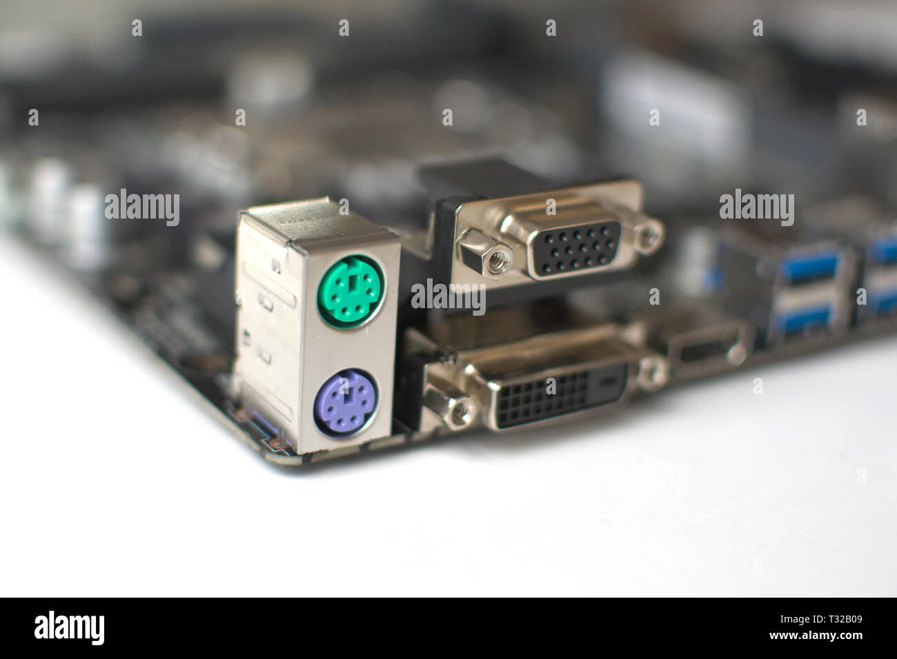 Modern computer ATX format motherboard. Electronic components, sockets ...