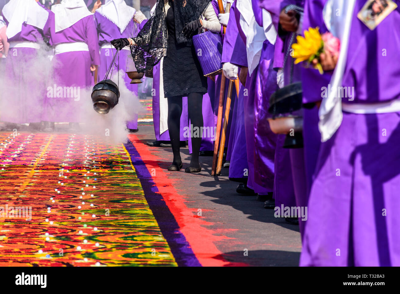 Antigua, Guatemala - March 30, 2018: Good Friday procession & carpet in ...