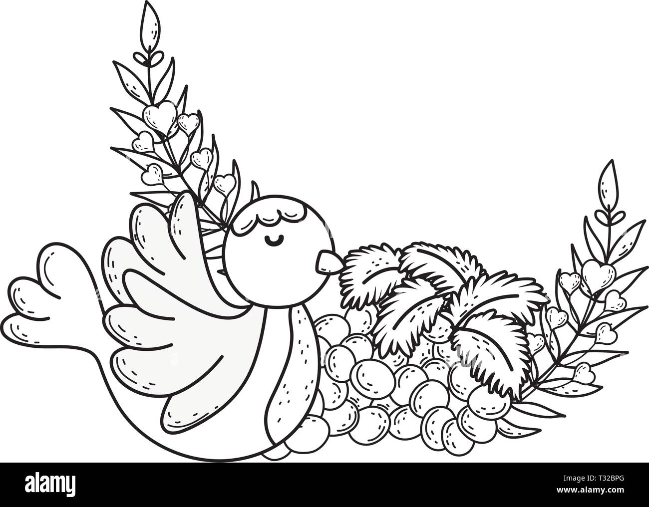 cute dove bird with grapes fruits vector illustration design Stock ...