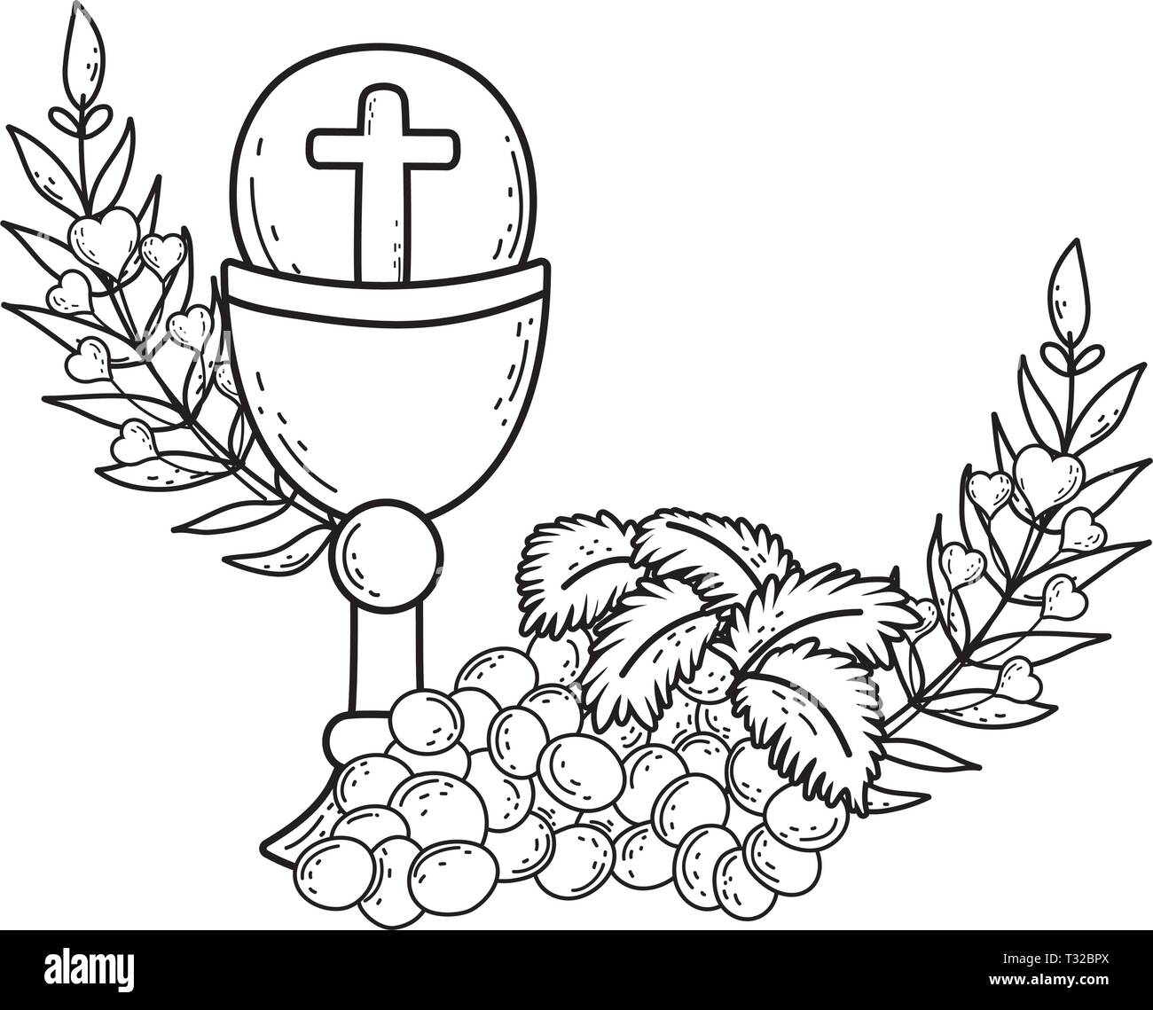 sacred chalice religious with grapes vector illustration design Stock ...