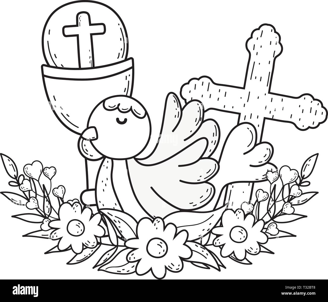 sacred chalice religious with dove bird vector illustration design ...