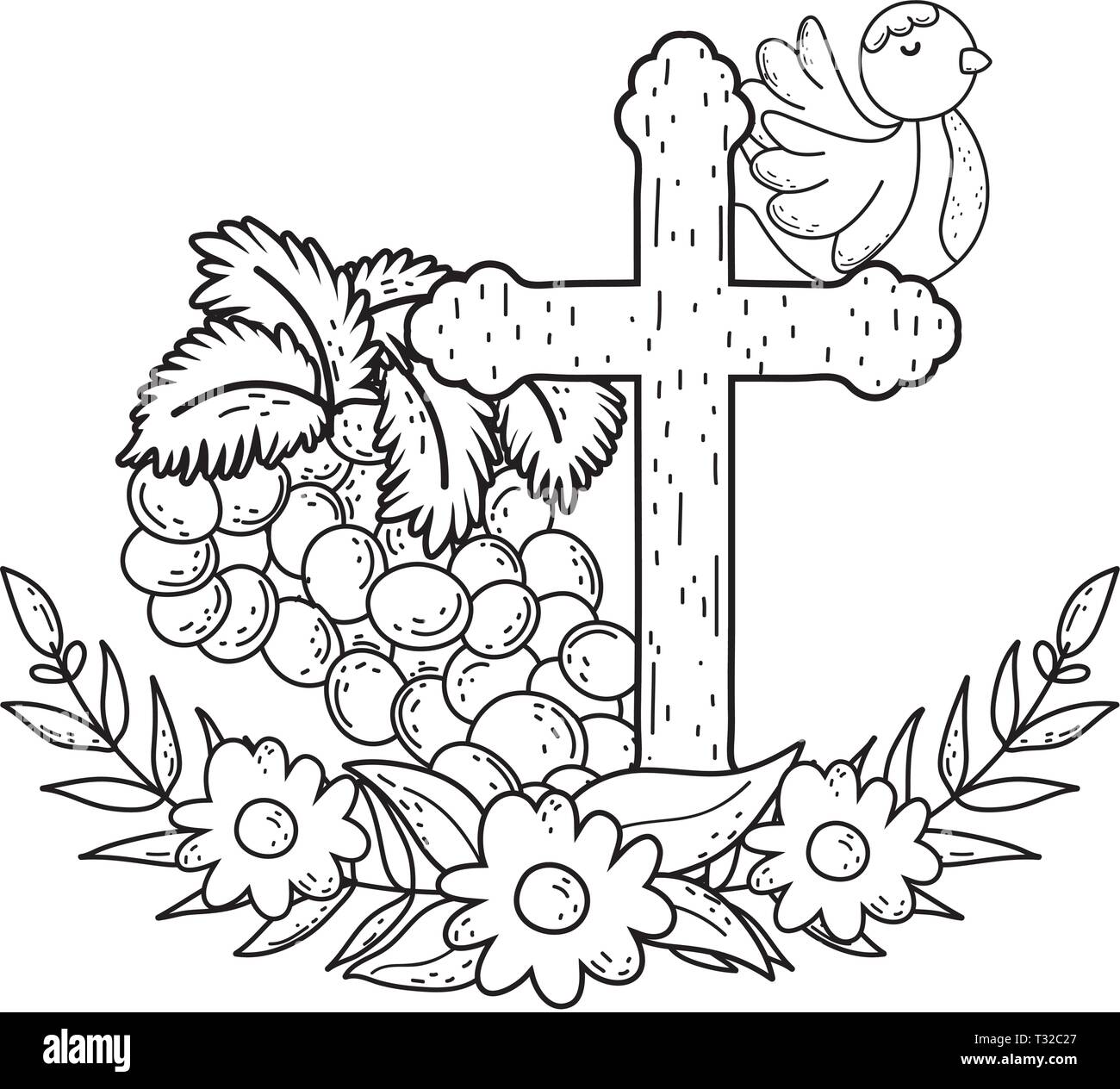 cute dove bird with grapes fruits vector illustration design Stock ...