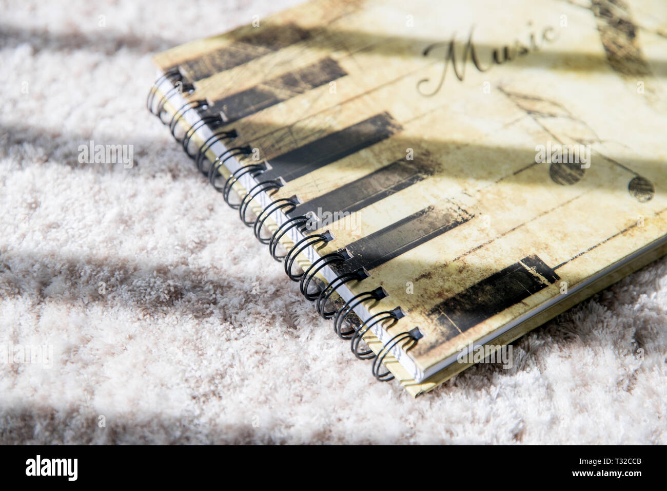 Musical note book on white carpet background - Image Stock Photo - Alamy