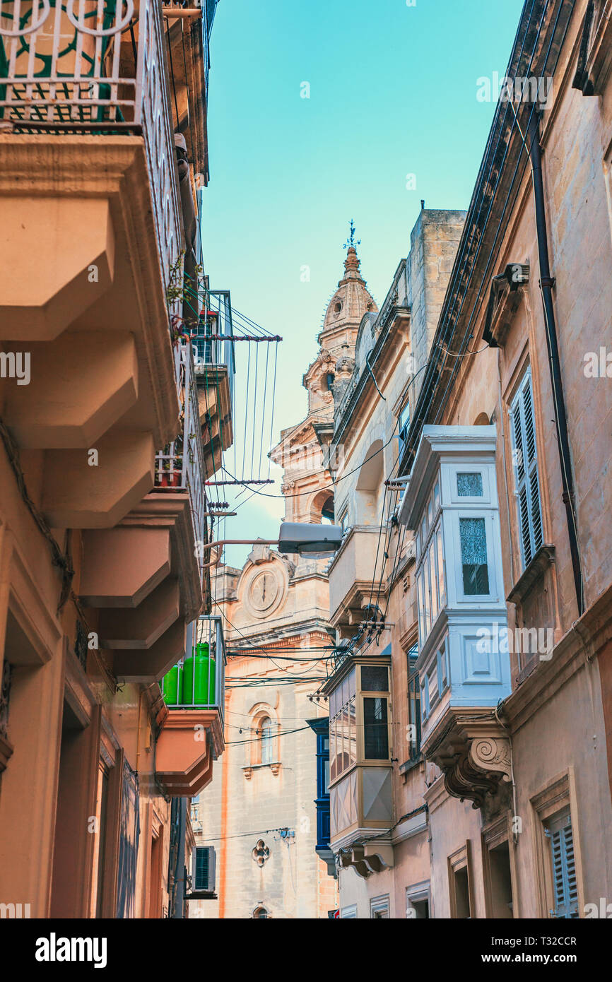 Streets of Luqa and St Andrew's Parish Church, Malta Stock Photo - Alamy