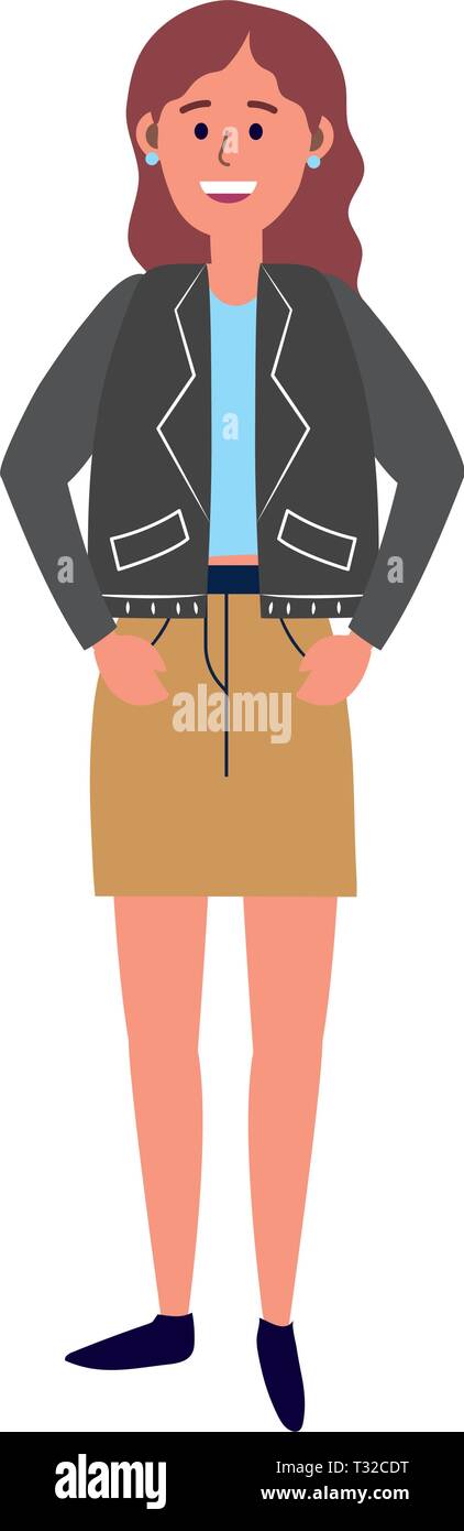 young happy woman wearing jacket cartoon vector illustration graphic ...