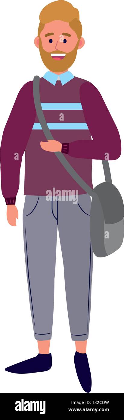 young happy man wearing backpack cartoon vector illustration graphic ...