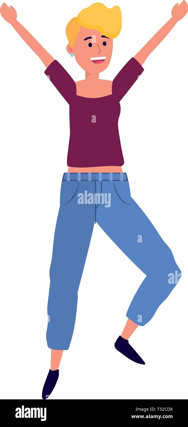 young happy woman raised hands cartoon vector illustration graphic ...
