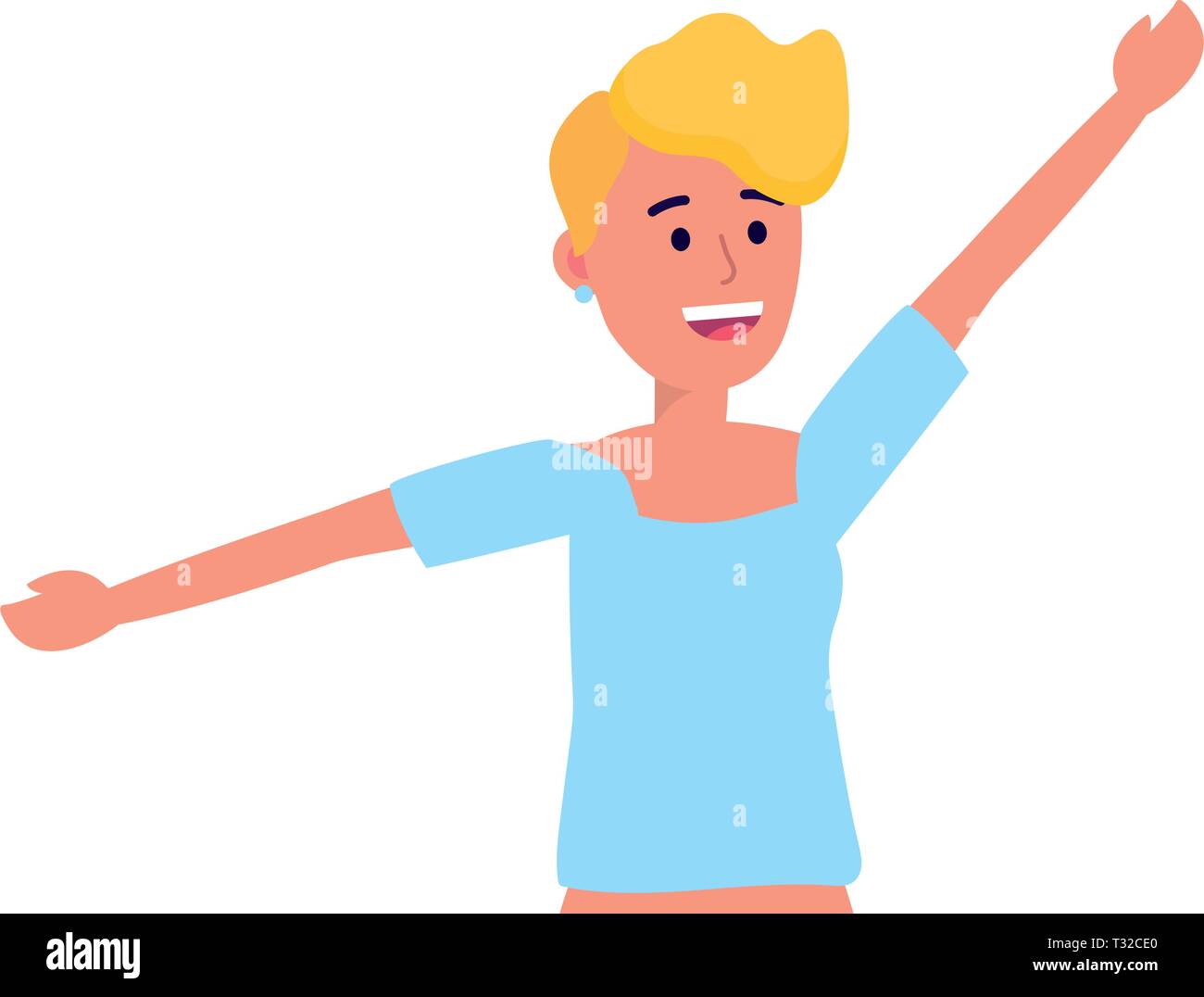 young happy woman raised hands cartoon vector illustration graphic ...