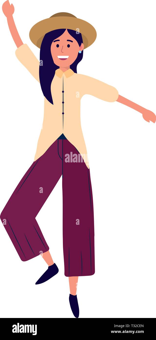 young happy woman raised hands cartoon vector illustration graphic ...