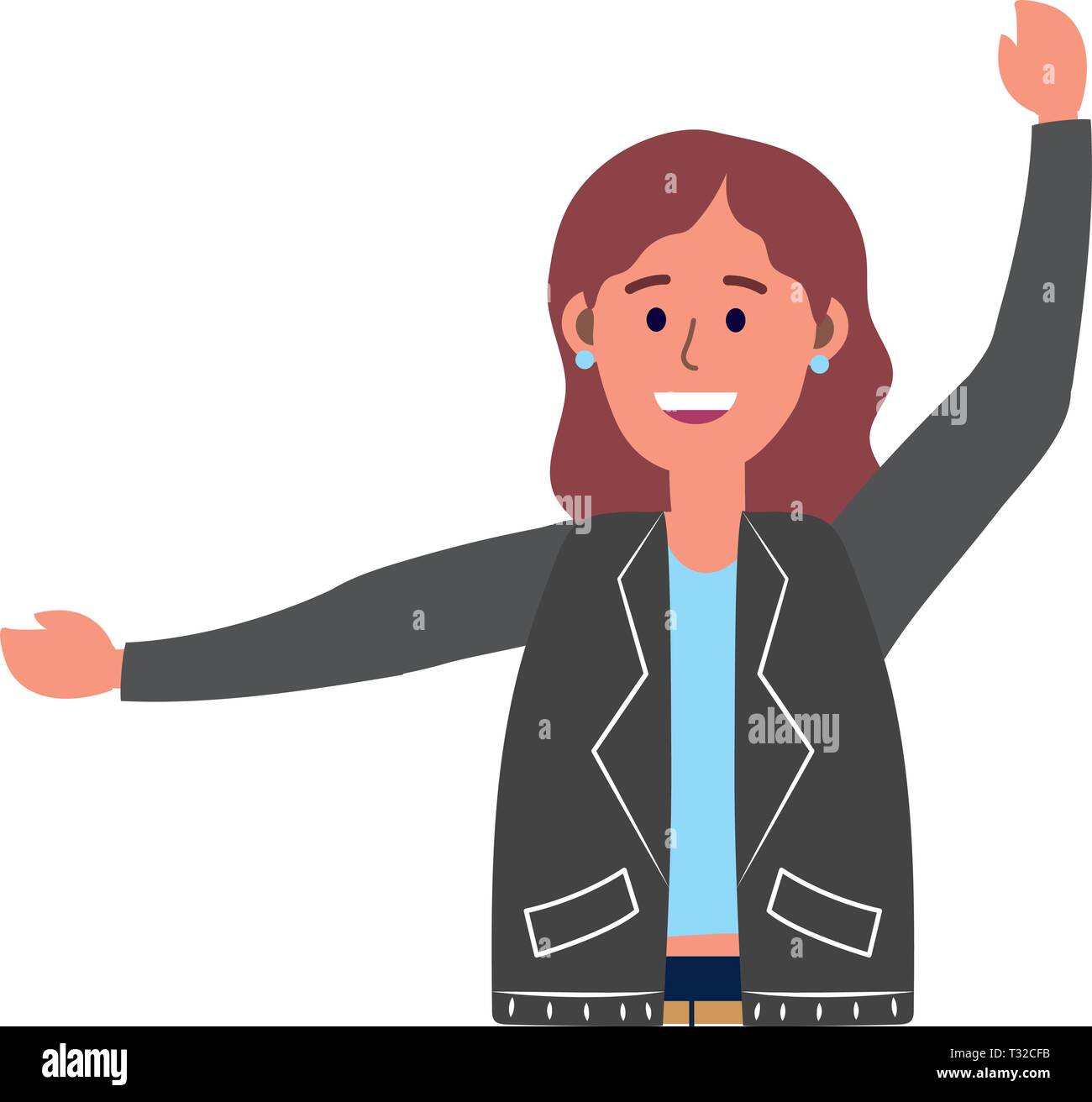 young happy woman upper body raised hands cartoon vector illustration ...
