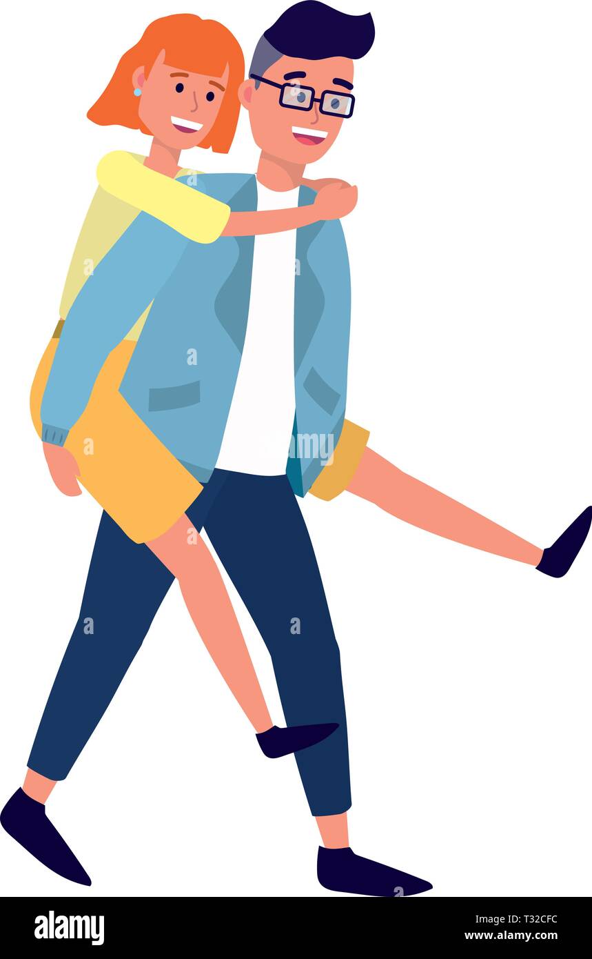 young people friends couple enjoying cartoon vector illustration ...