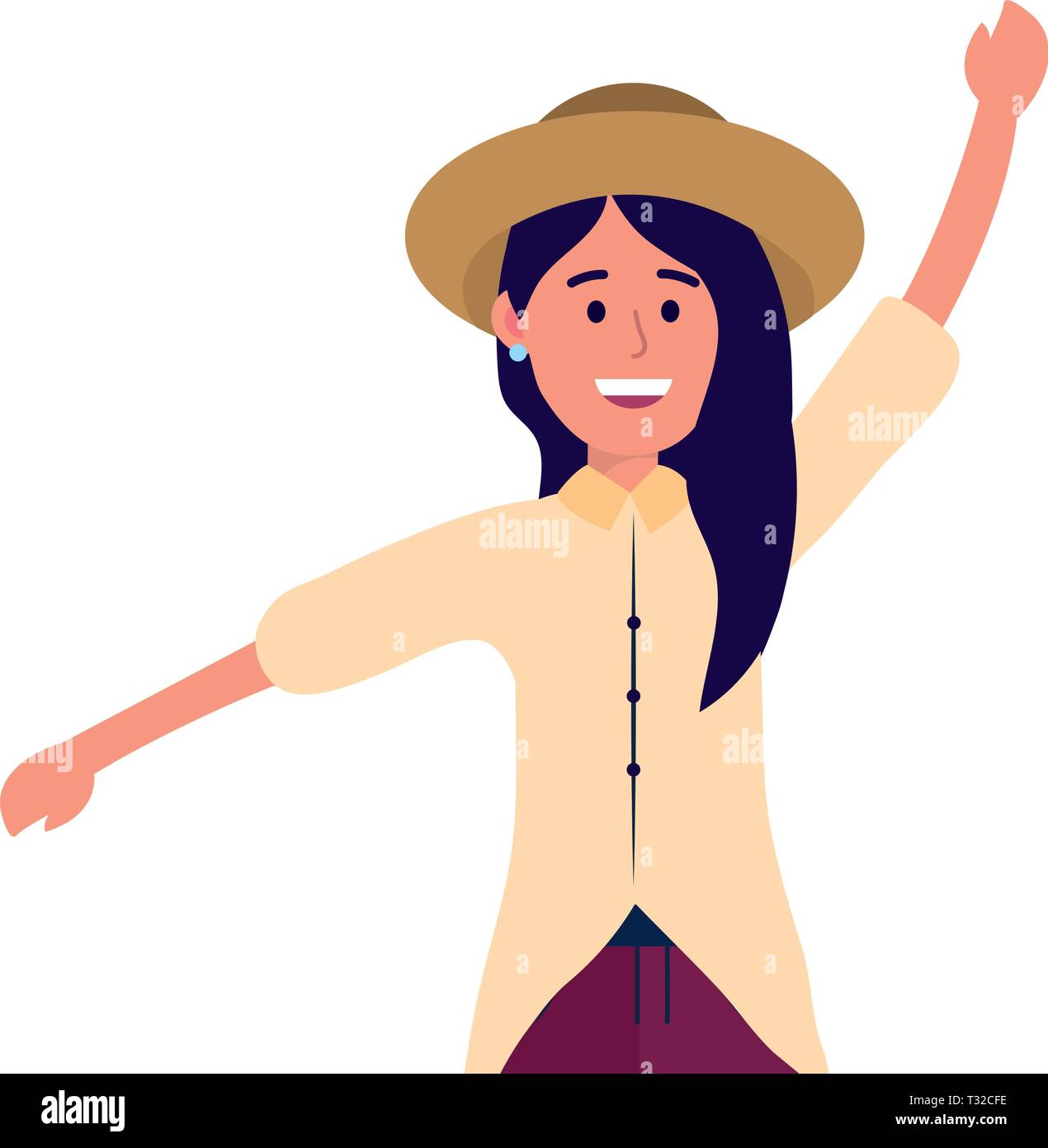 young happy woman raised hands cartoon vector illustration graphic ...
