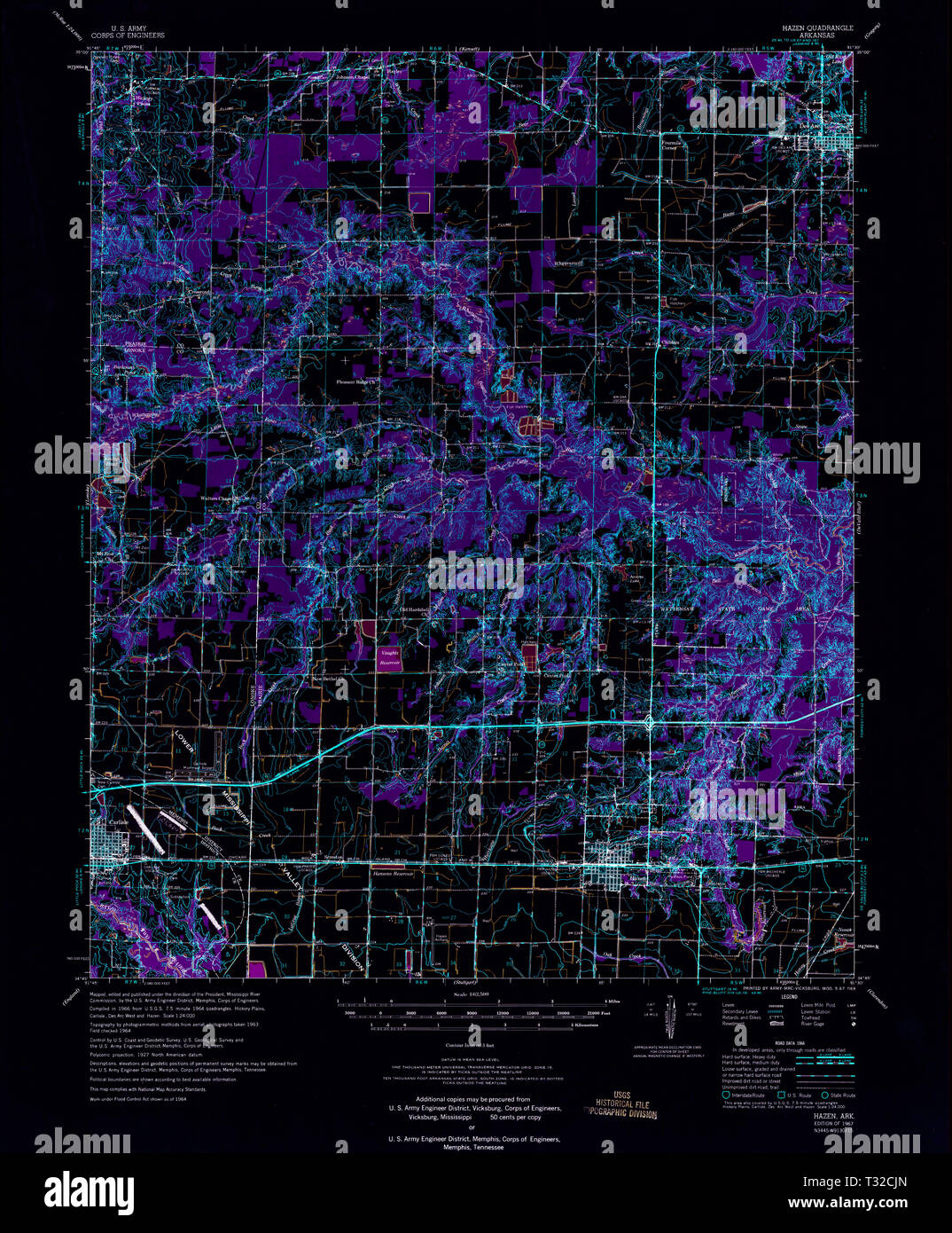 USGS TOPO Map Arkansas AR Hazen 260089 1967 62500 Inverted Restoration ...