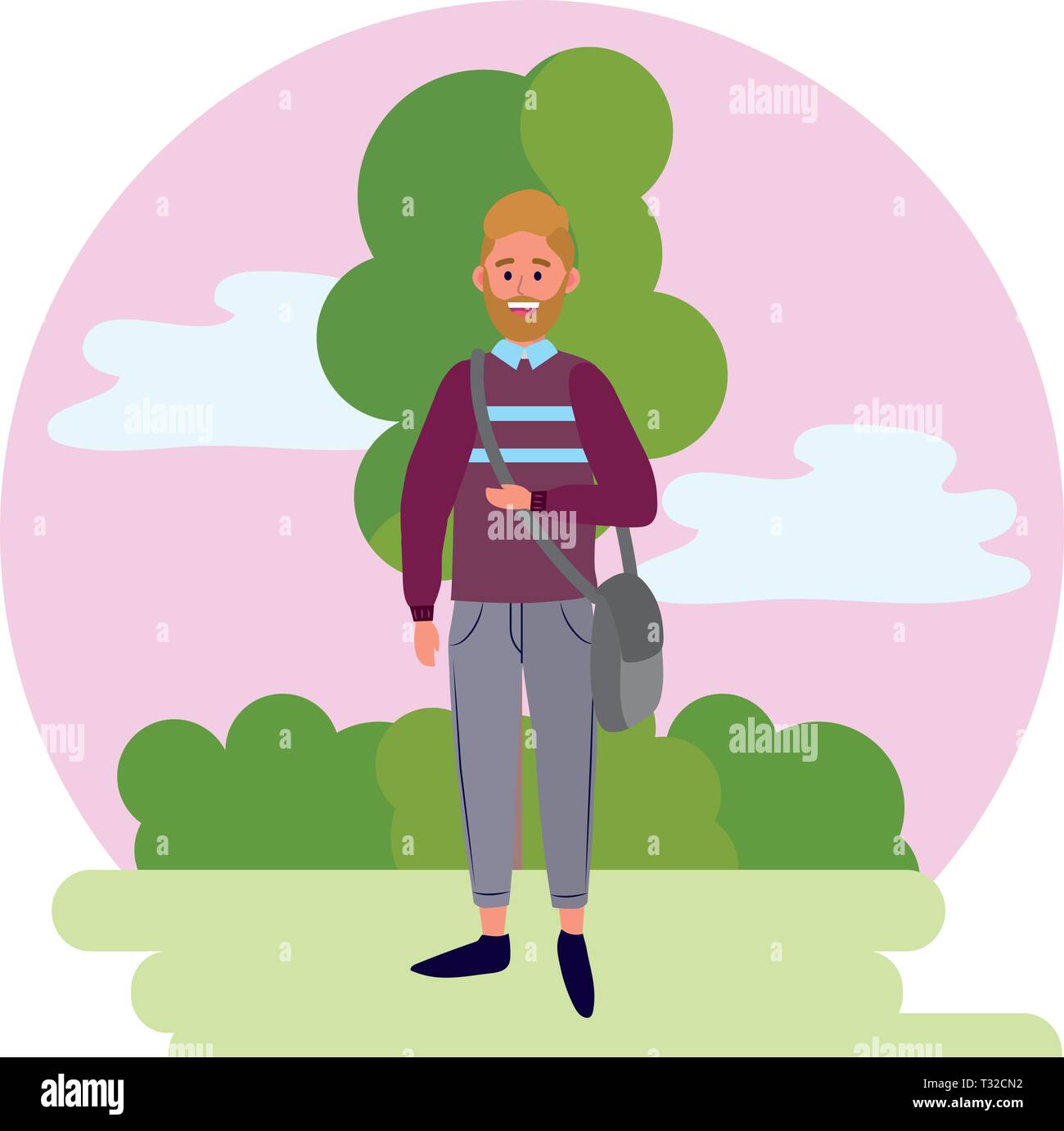 young happy man at nature park cartoon vector illustration graphic ...