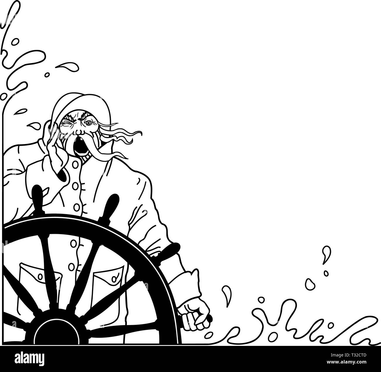 Mariner at Ship's Wheel Vector Illustration Stock Vector Image & Art ...