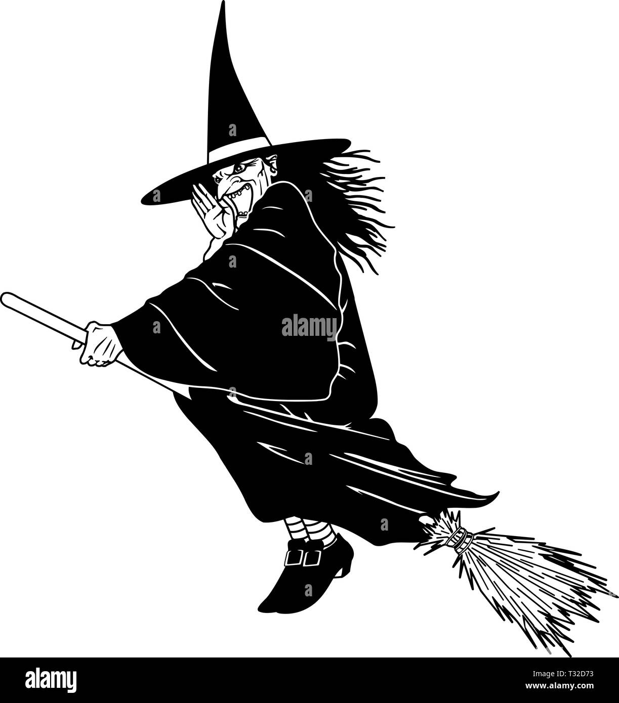 Witch on Broom Vector Illustration Stock Vector Image & Art - Alamy
