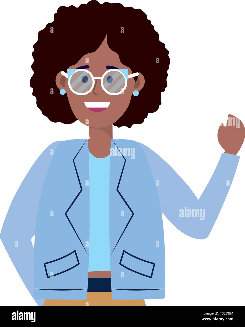 young happy woman raised hand cartoon vector illustration graphic ...