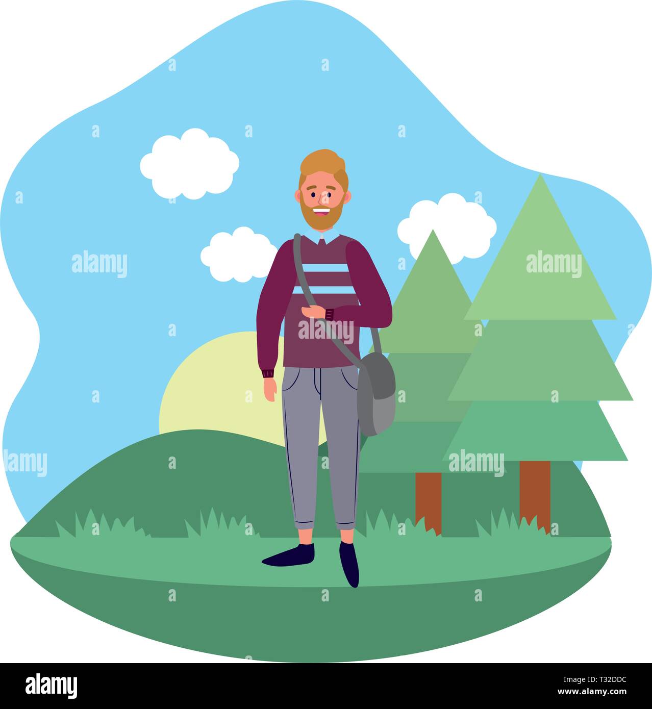 young happy man at nature park cartoon vector illustration graphic ...
