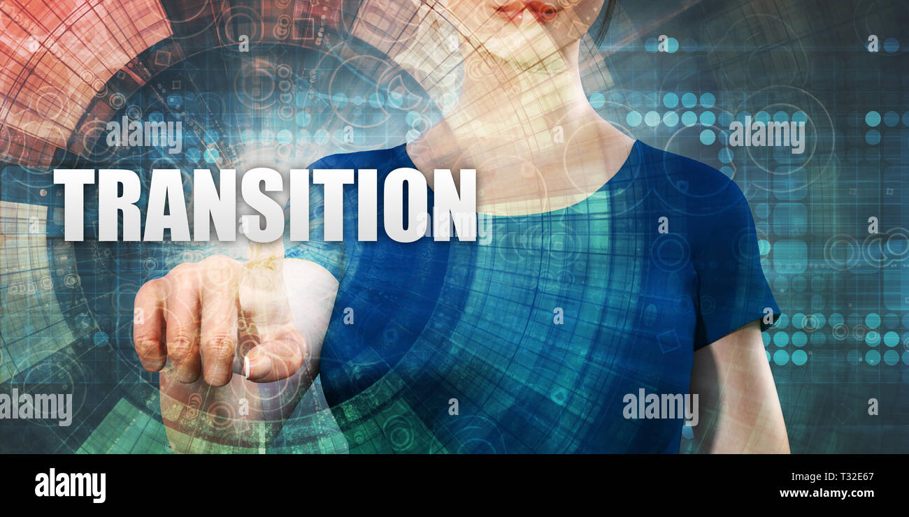 Transition Technology With Woman Pressing on Screen Stock Photo - Alamy