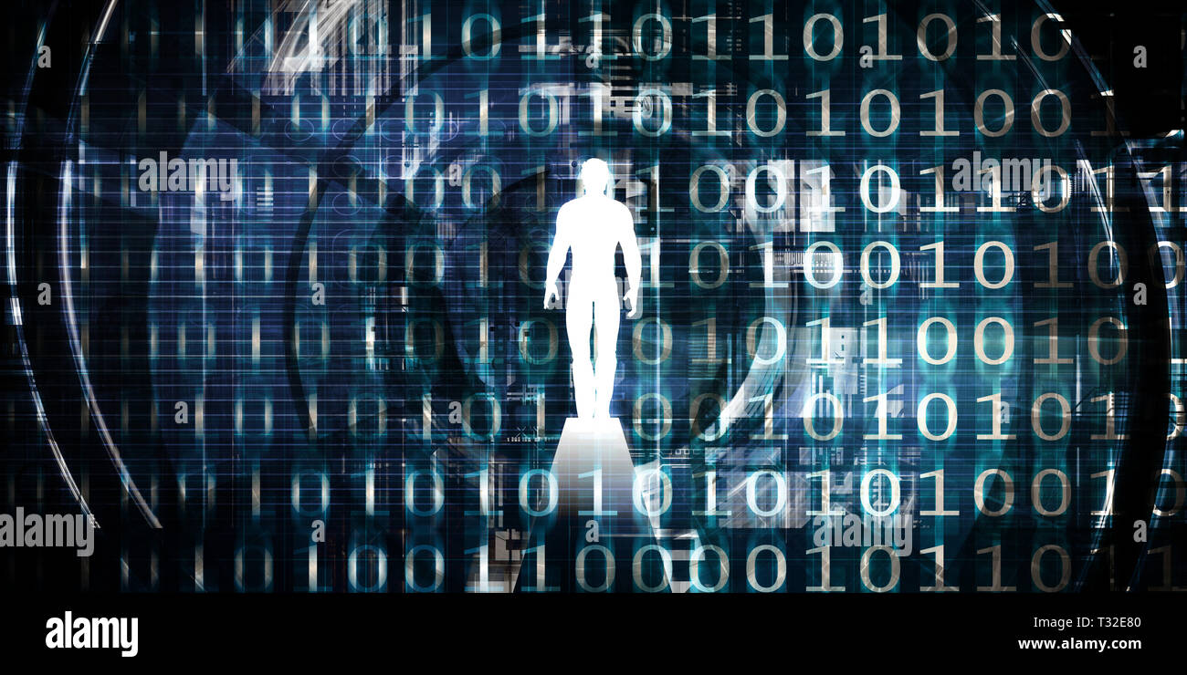 Empowered by Technology with Man Standing in Digital Portal Stock Photo ...