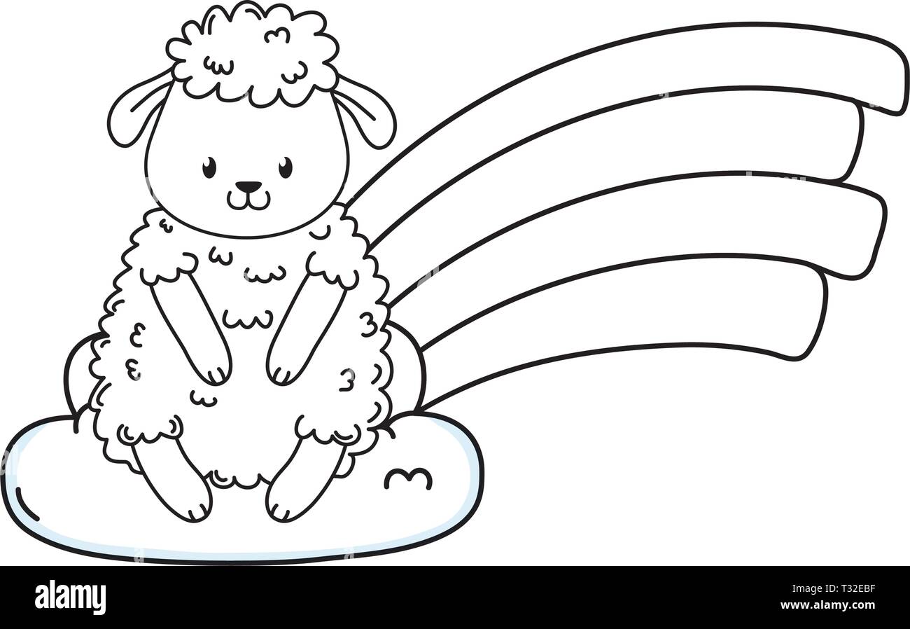 cute sheep in the clouds with rainbow vector illustration design Stock ...
