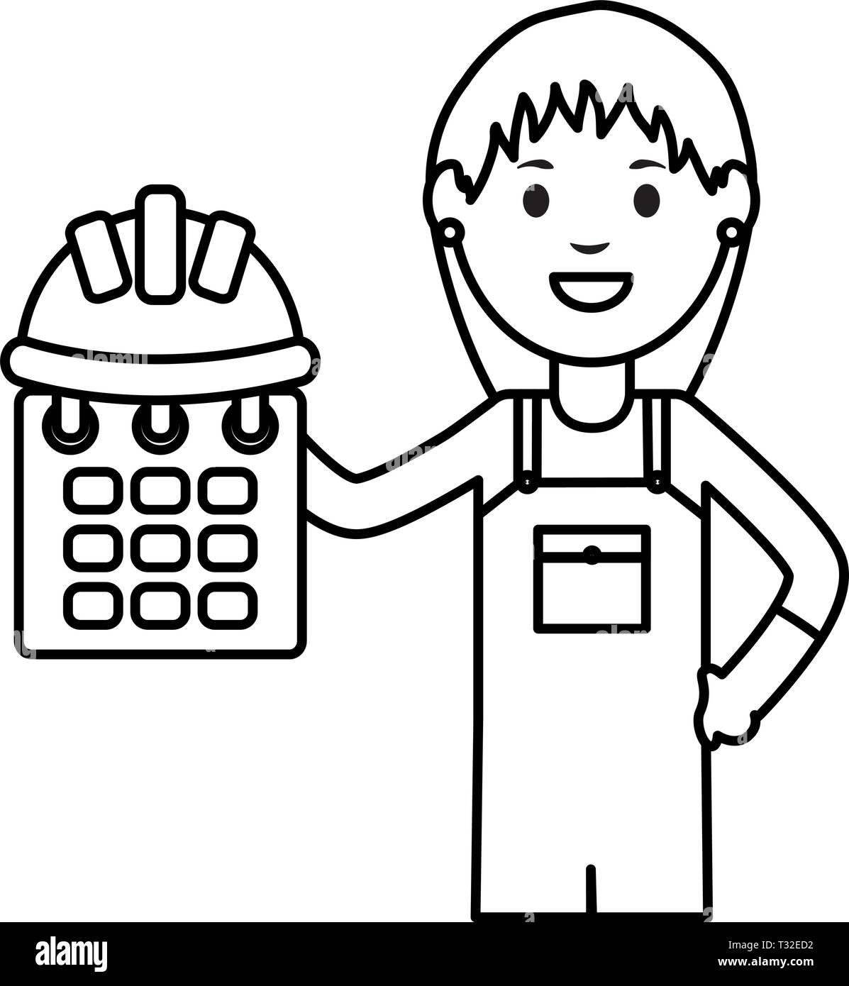 female builder worker with helmet and calendar vector illustration ...