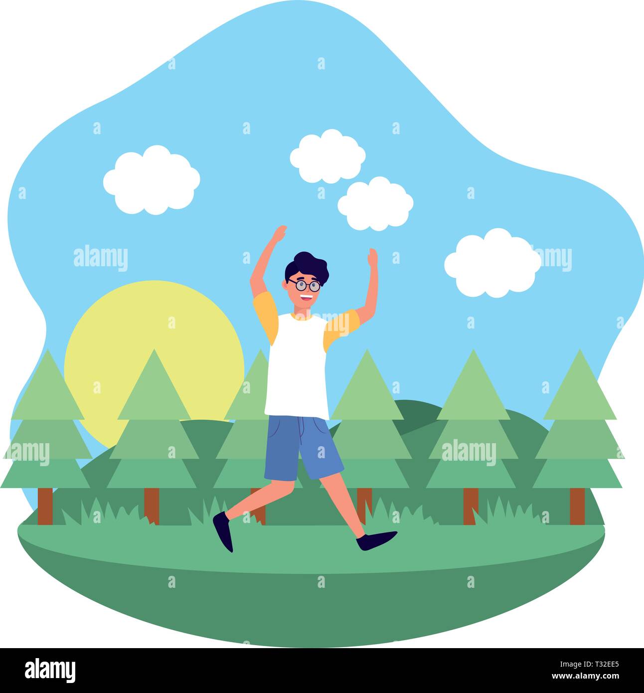 young happy man at nature park cartoon vector illustration graphic ...