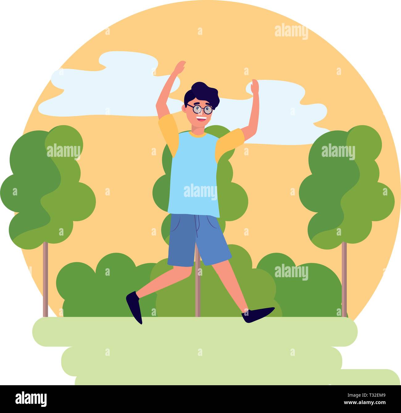 young happy man at nature park cartoon vector illustration graphic ...