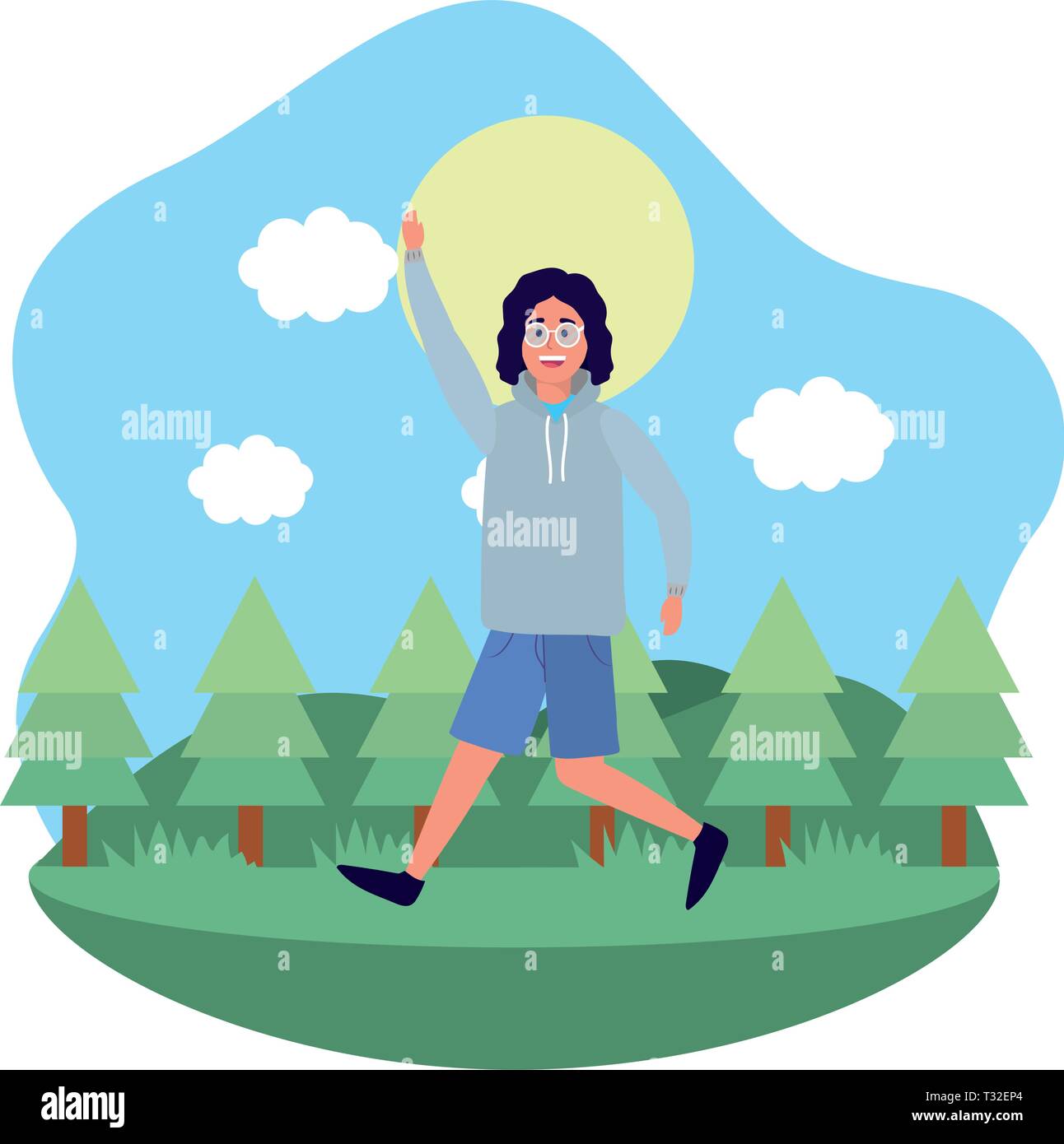 young happy man at nature park cartoon vector illustration graphic ...