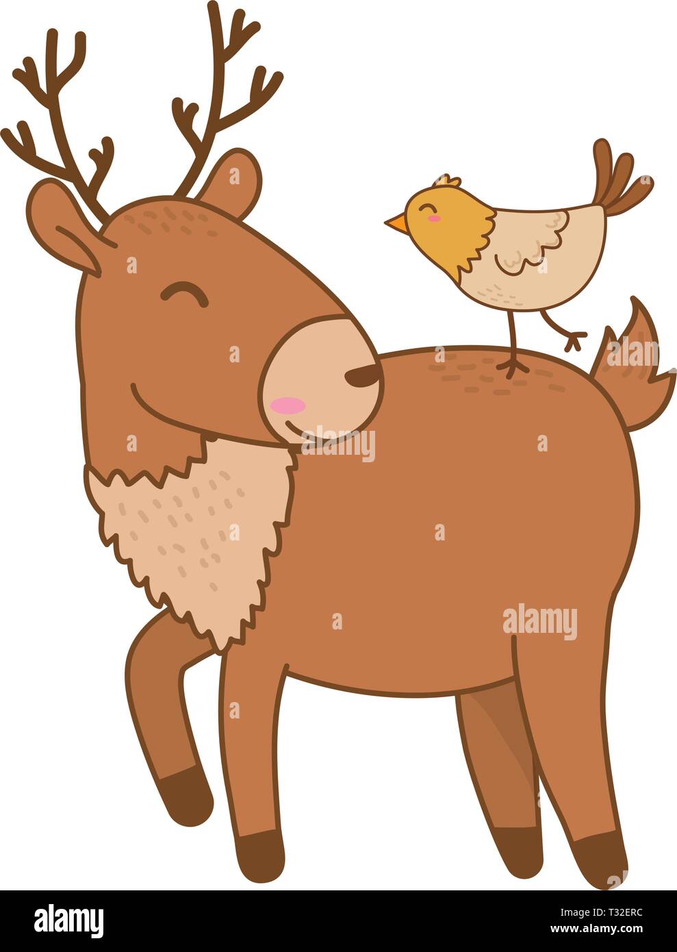 cute reindeer with bird woodland characters vector illustration design ...