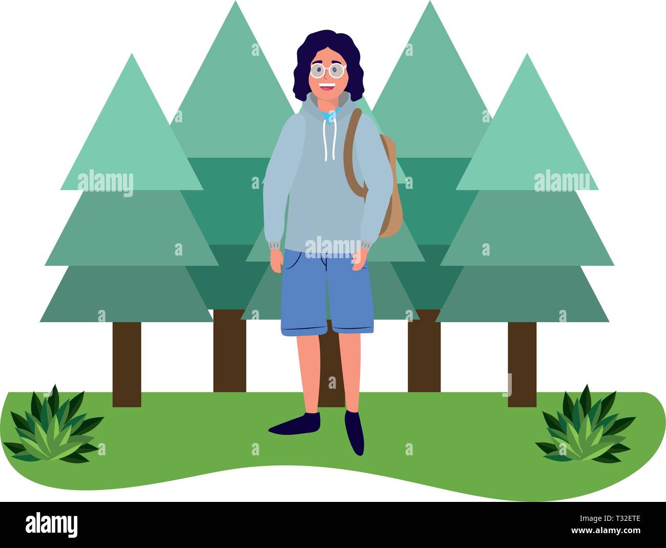 young happy man at nature park cartoon vector illustration graphic ...