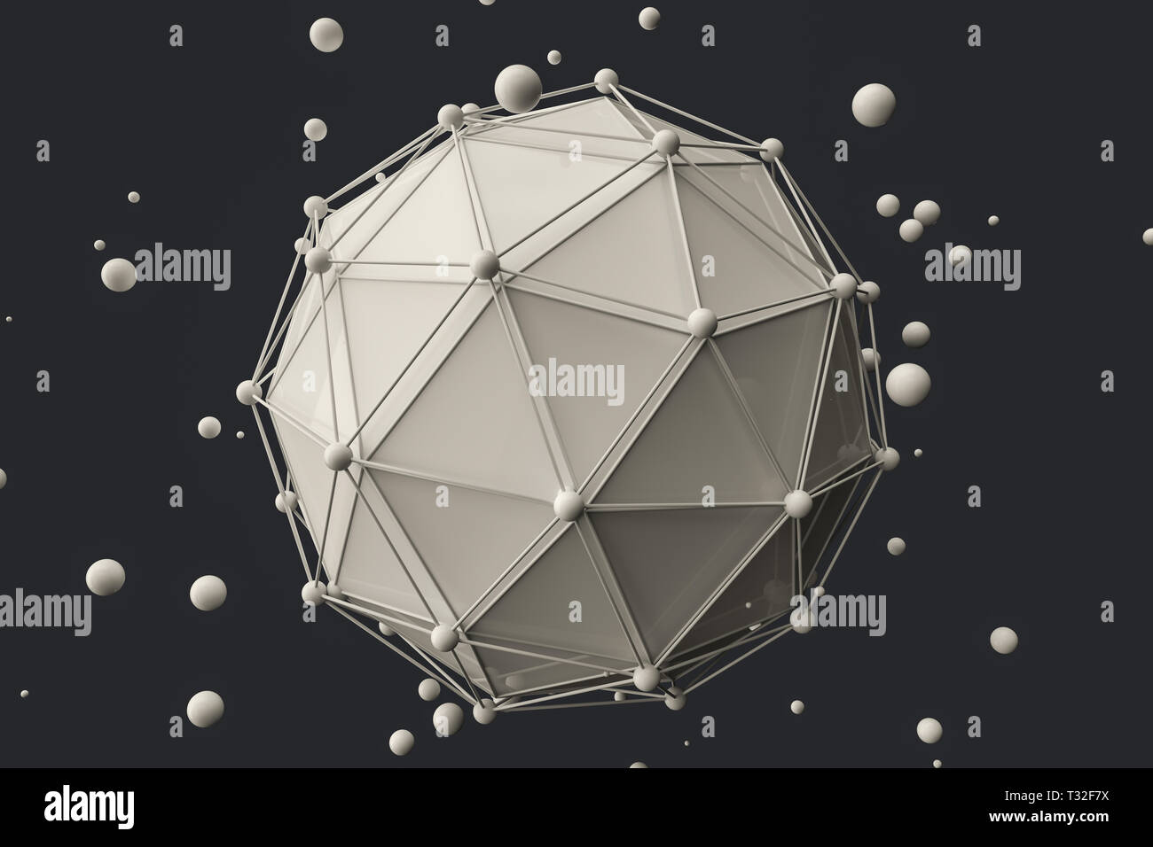 3d rendering, creative triangle polygon construction, dark background ...