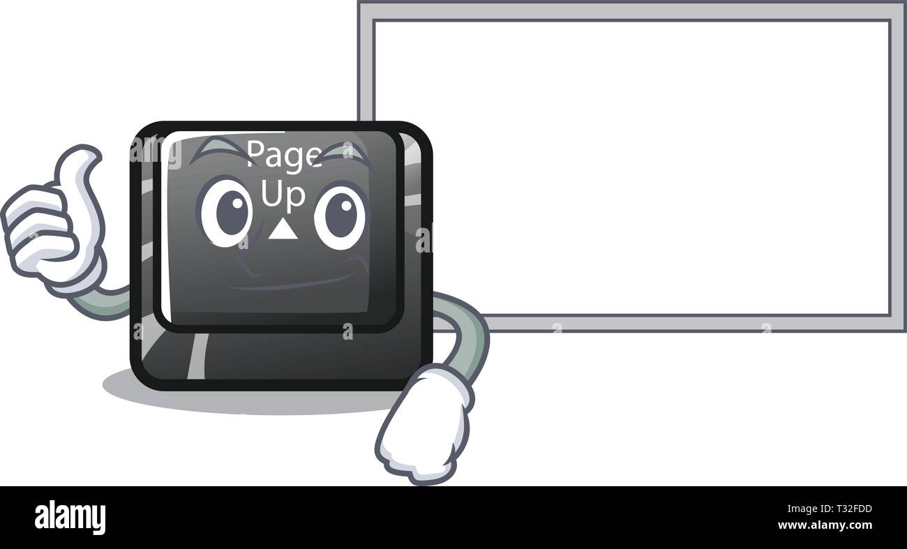 Thumbs up with board button page up shape in cartoon Stock Vector Image ...