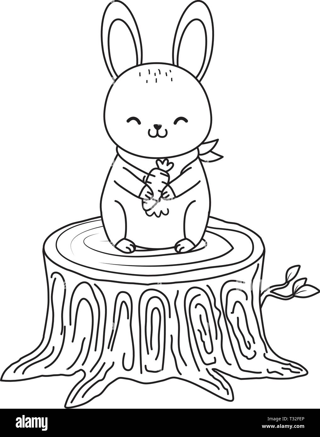 cute rabbit in trunk woodland character vector illustration design ...