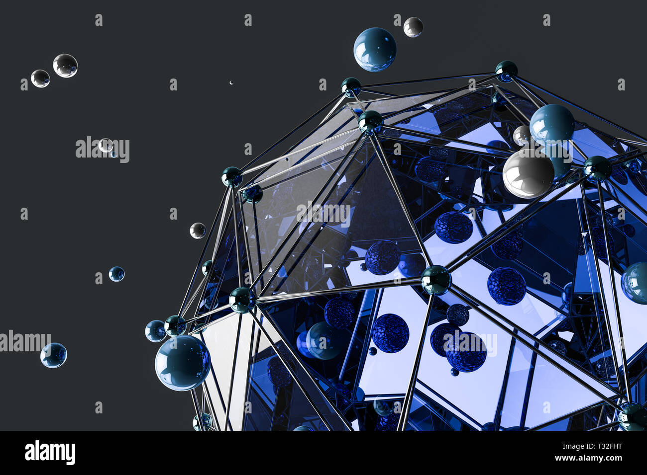 3d rendering, creative triangle polygon construction, dark background ...