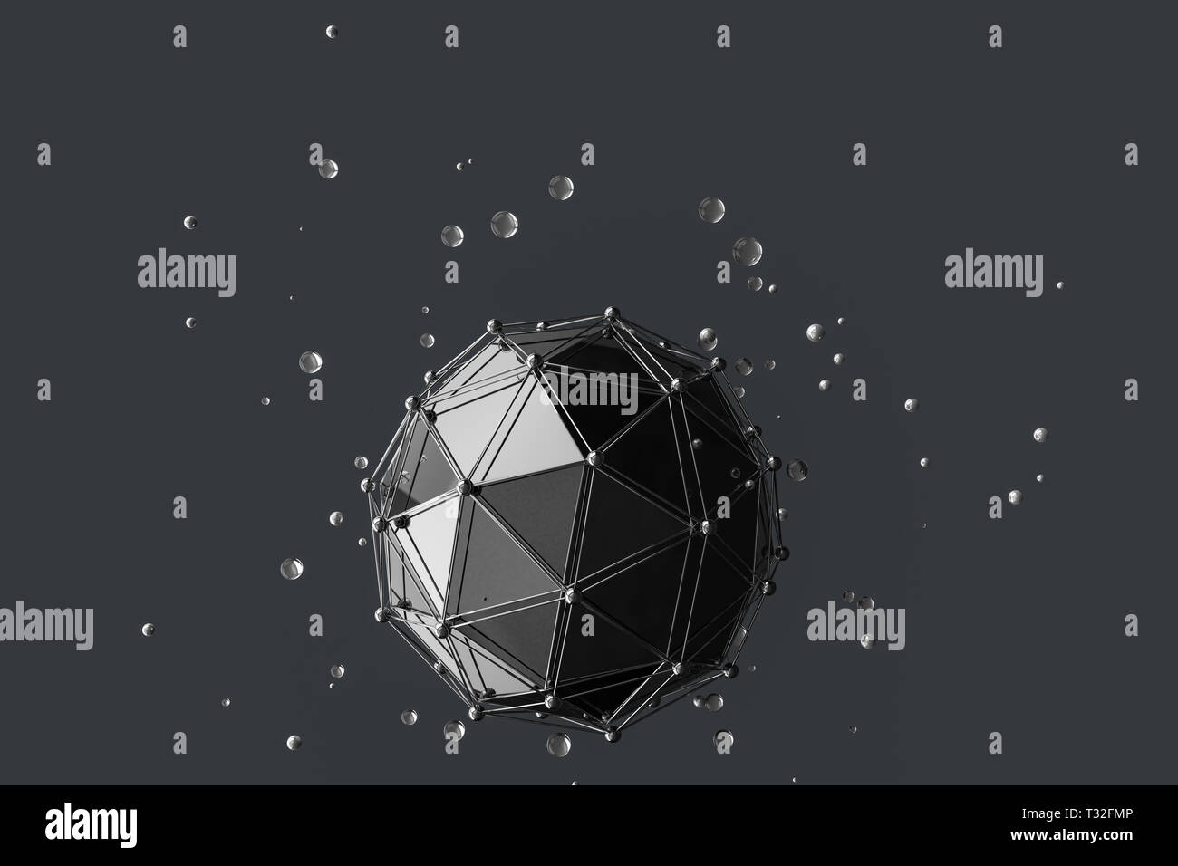 3d rendering, creative triangle polygon construction, dark background ...