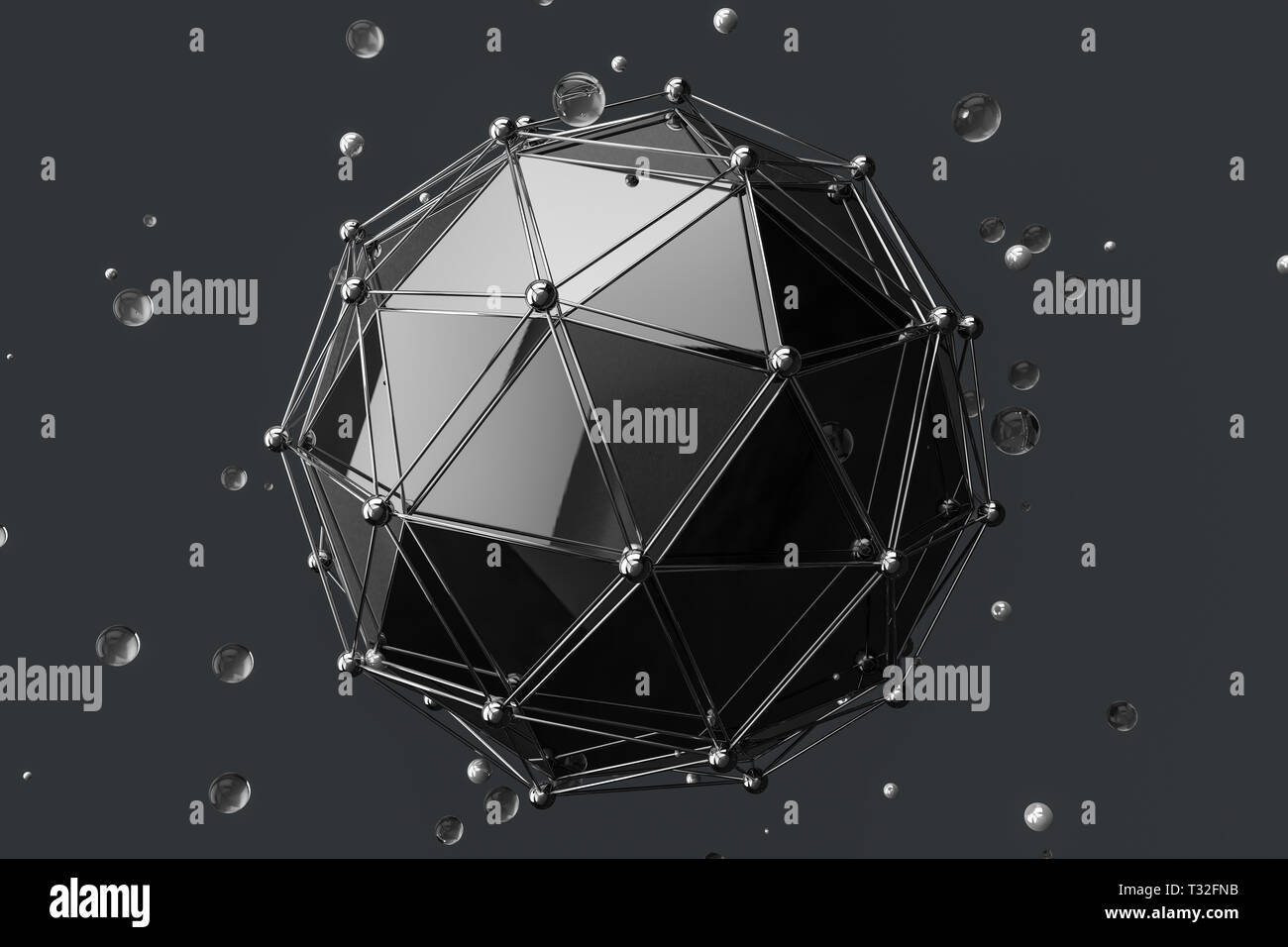 3d rendering, creative triangle polygon construction, dark background ...