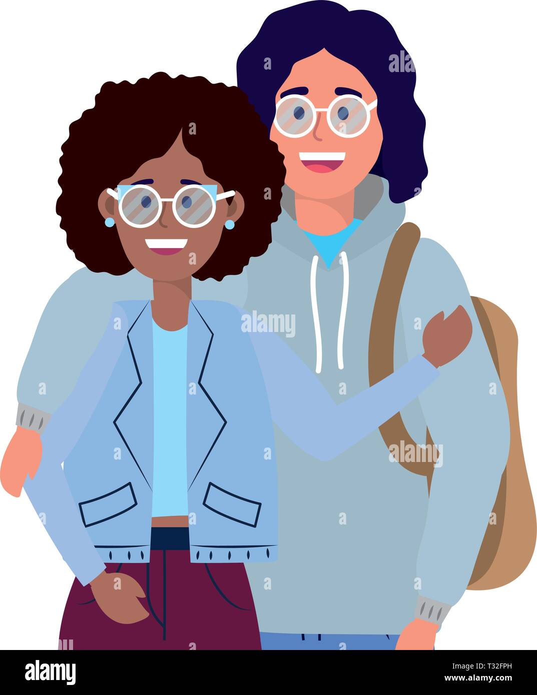 young people friends couple upper body enjoying cartoon vector ...