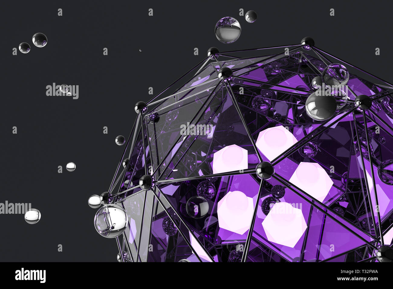 3d rendering, creative triangle polygon construction, dark background ...