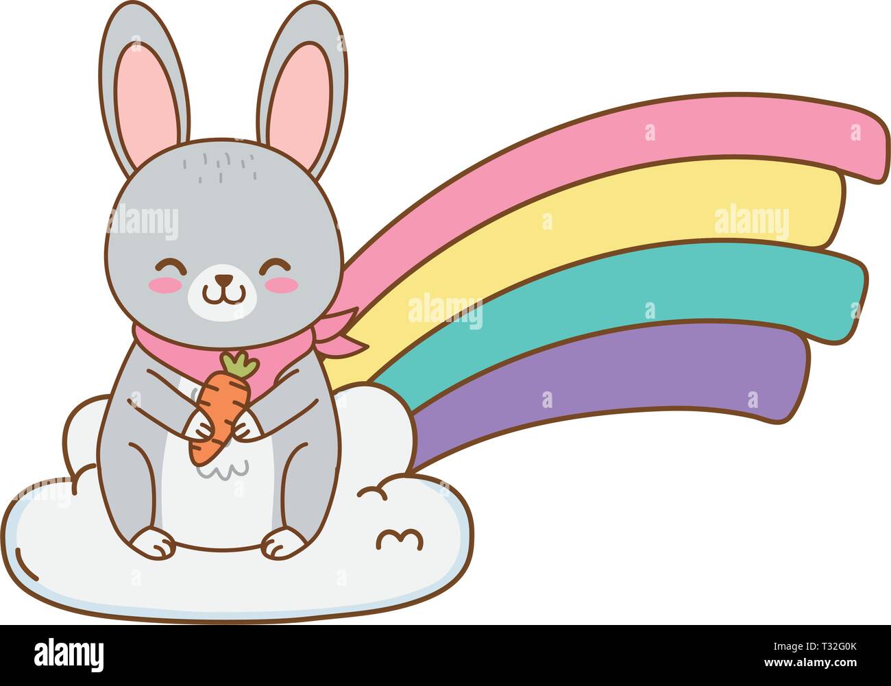 cute rabbit in the clouds with rainbow vector illustration design Stock ...