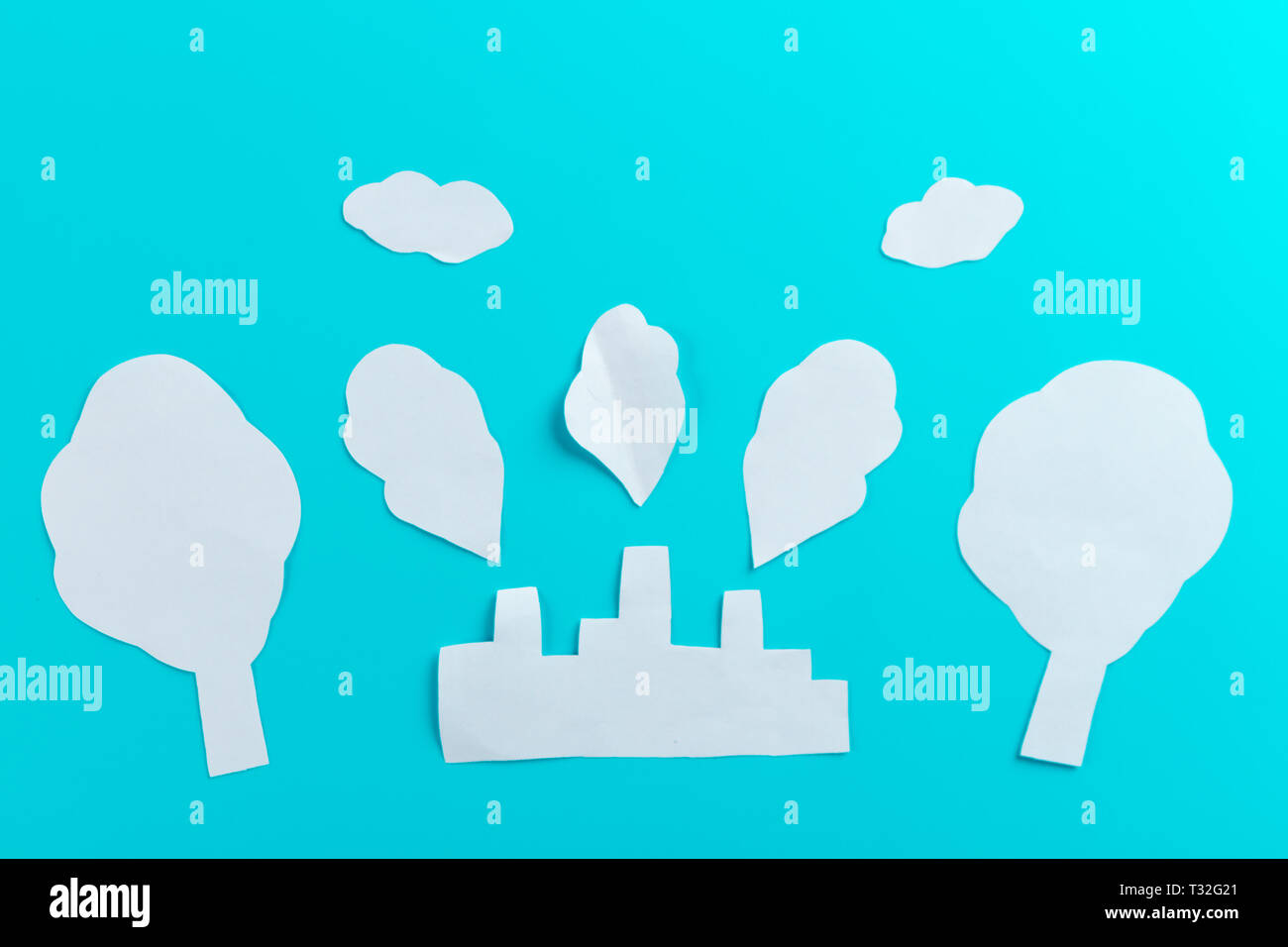 paper factory on blue background. environmental pollution concept Stock ...