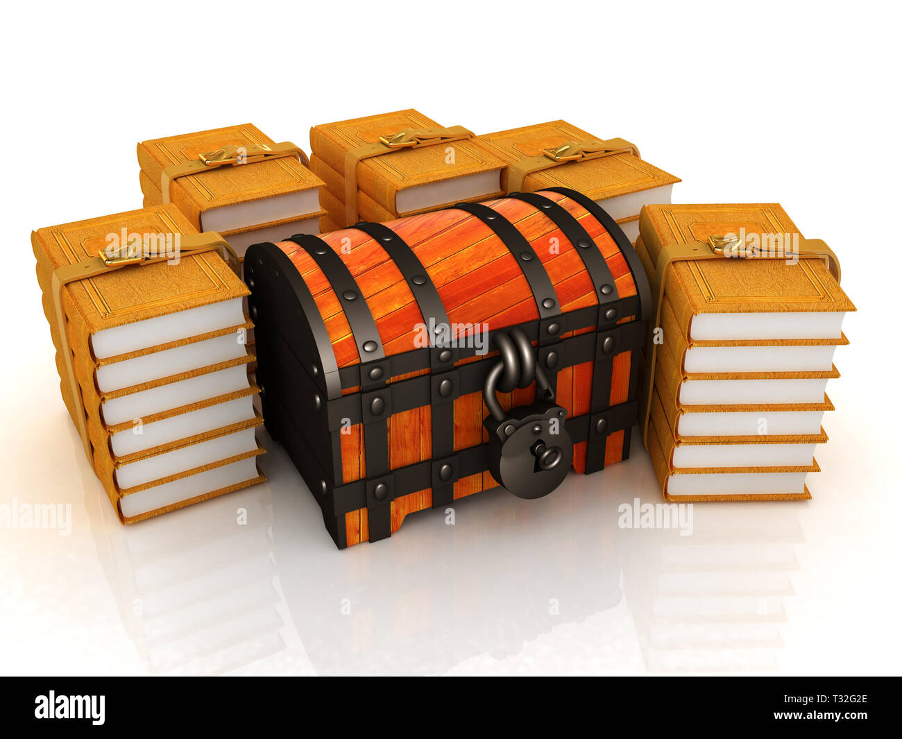 Chest and Books. 3d render Stock Photo - Alamy