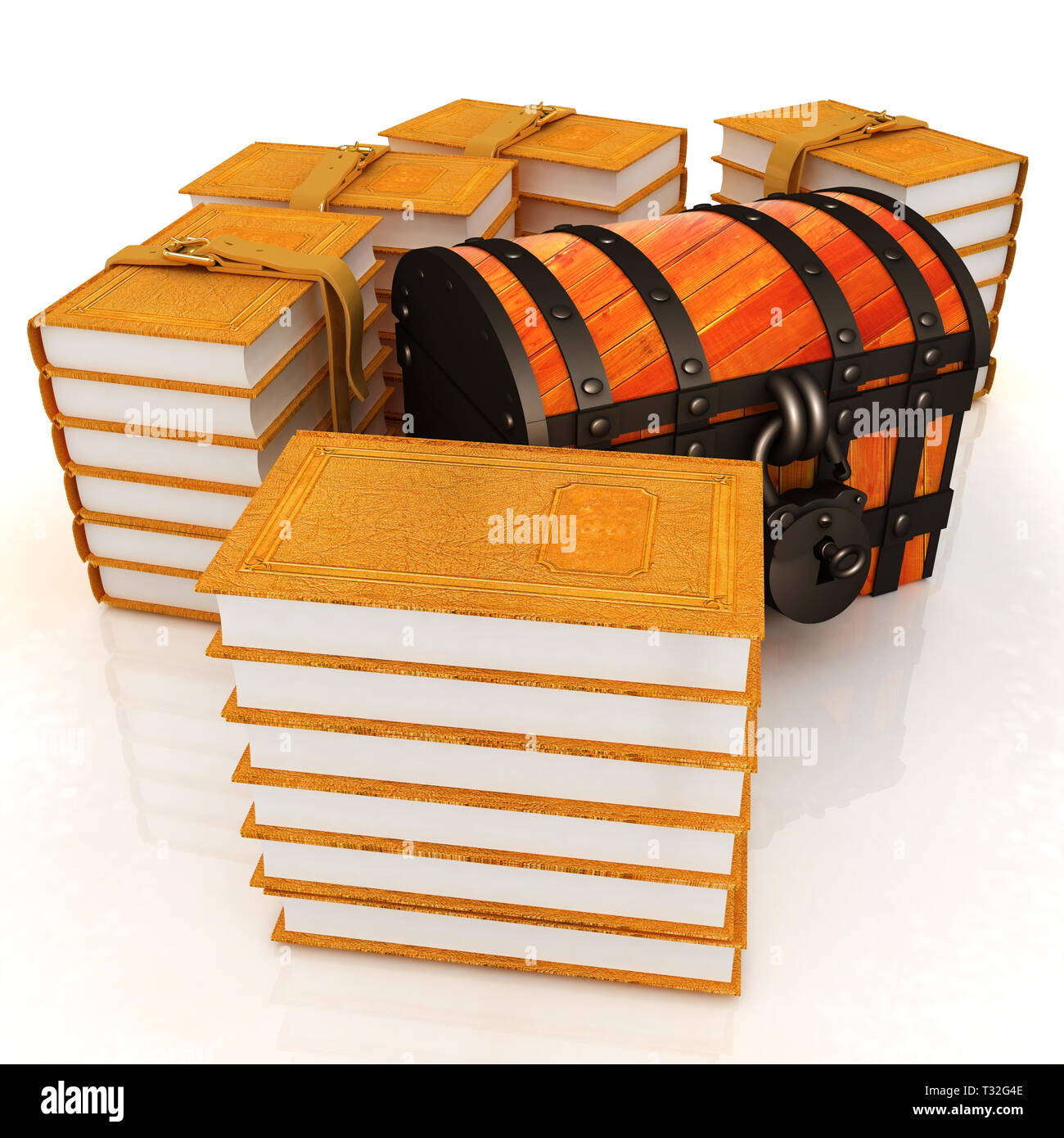Chest and Books. 3d render Stock Photo - Alamy