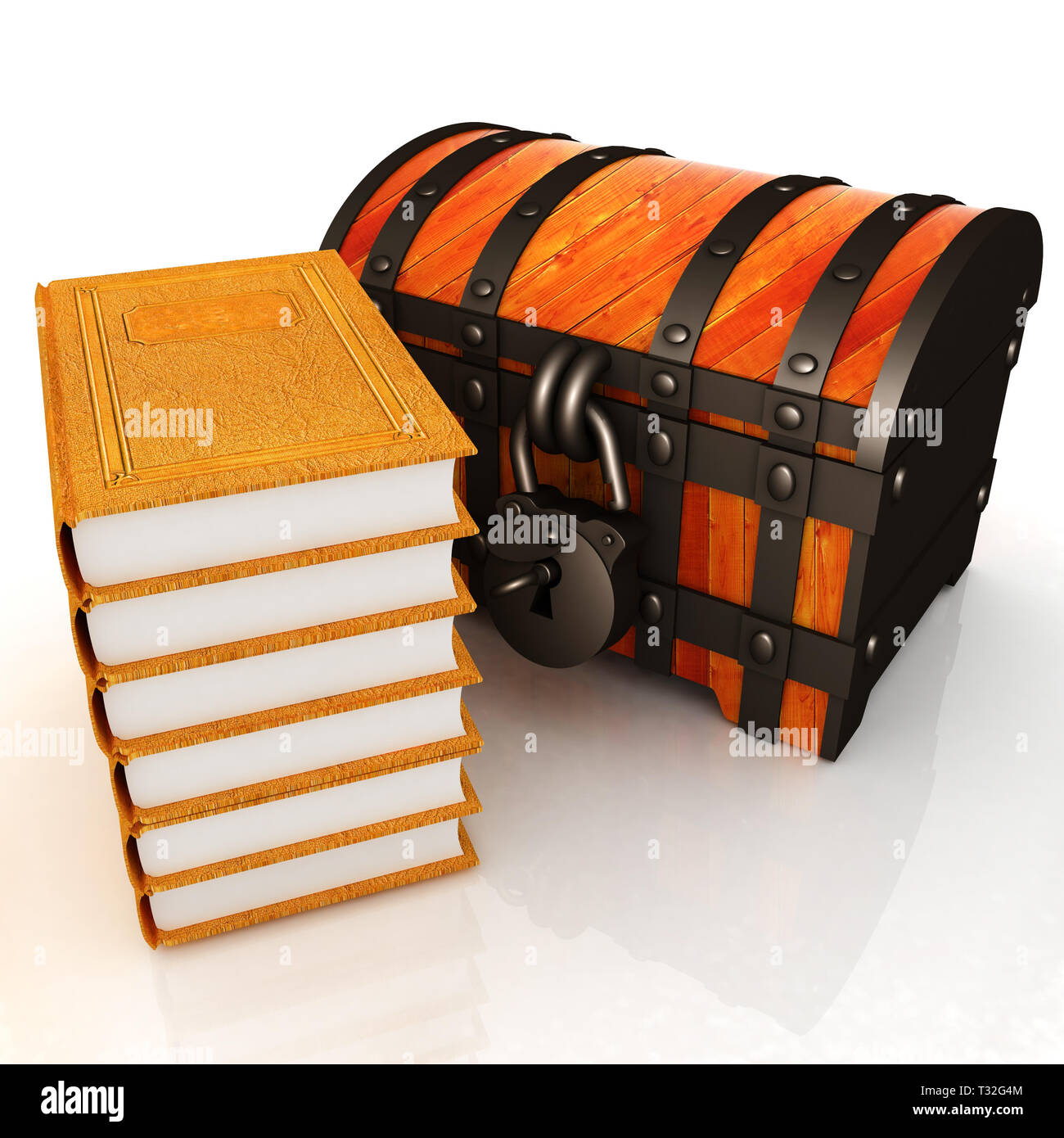 Chest and Books. 3d render Stock Photo - Alamy