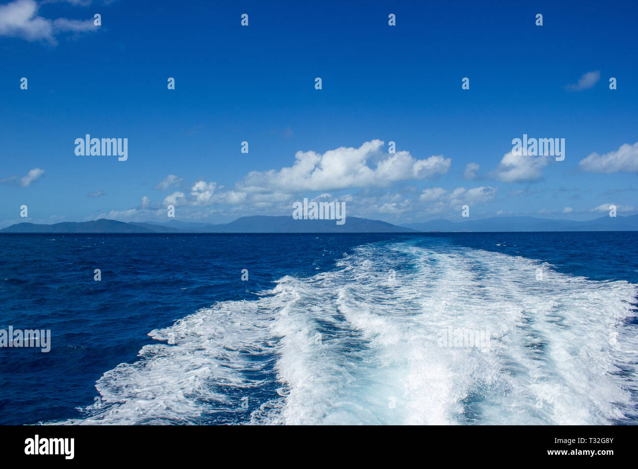 beautiful wake wave behind a big boat for tourist diving at the great ...