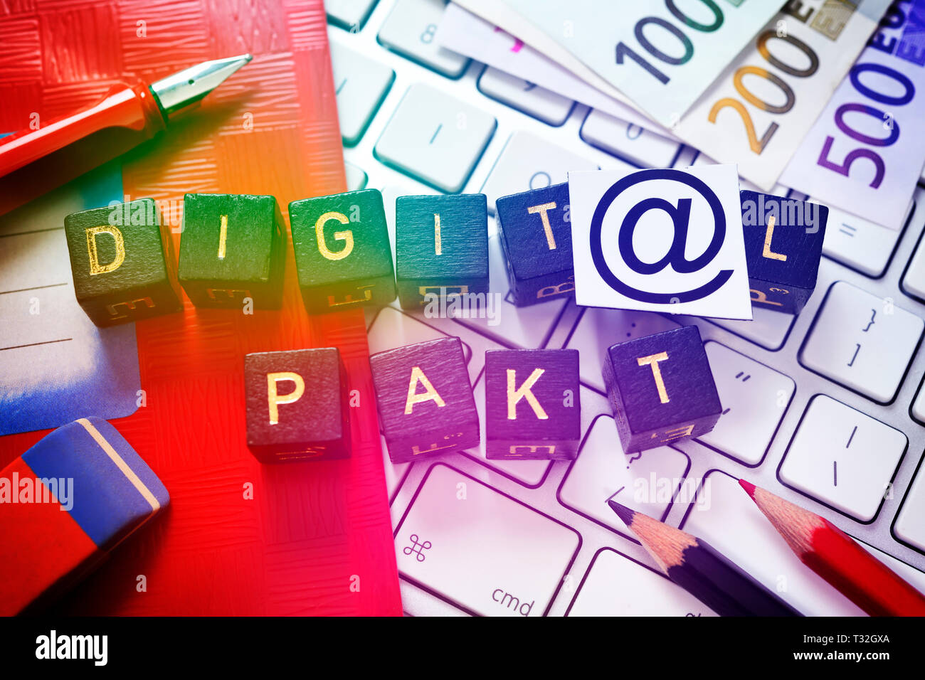 Letter cubes form the stroke digital pact on computer keyboard ...
