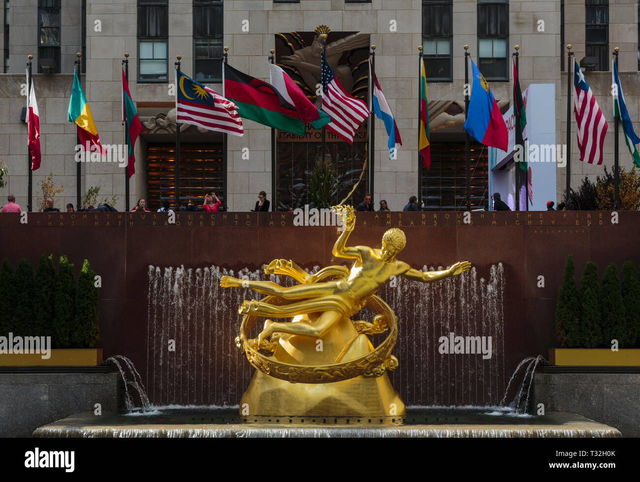 Statue of Prometheus in the lower plaza of the Rockefeller Center ...